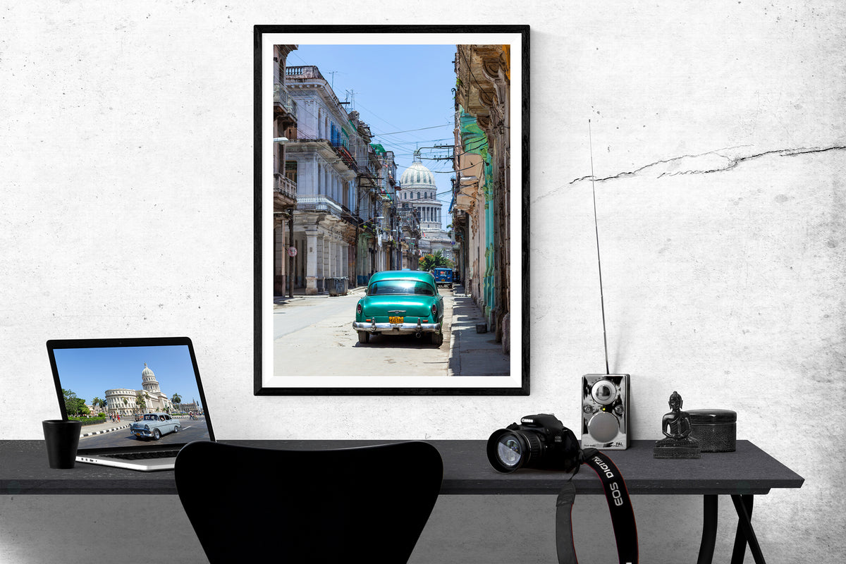 Cuba Havana Print with Vintage Car Facing the El Capitolio | The ...